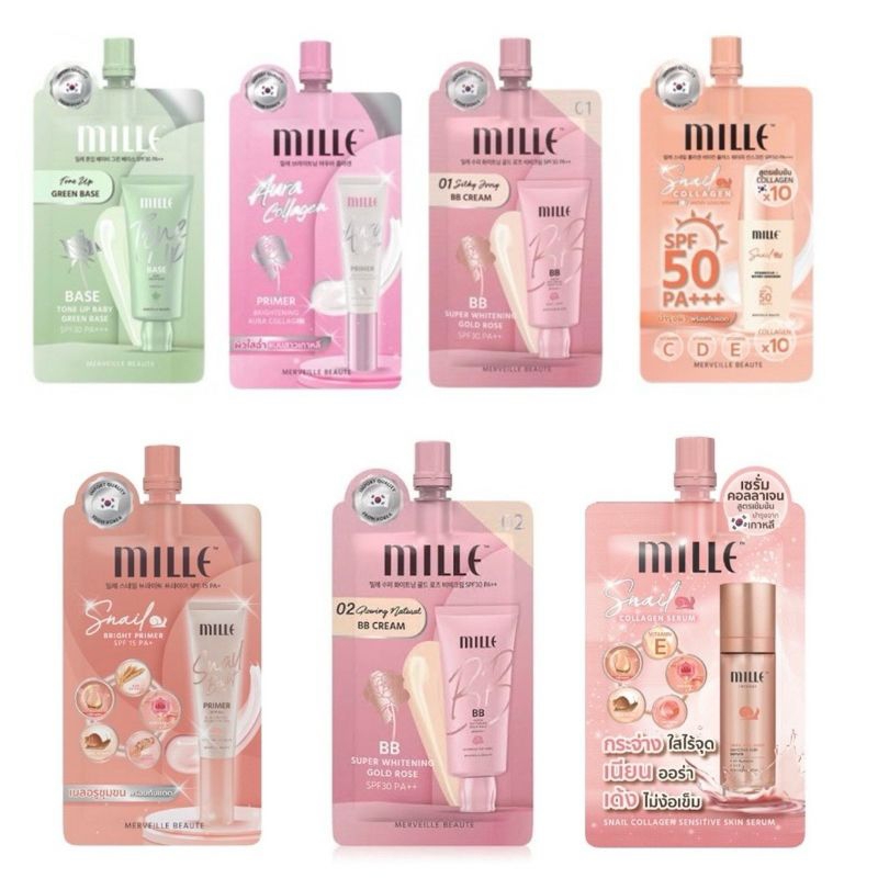 MILLE ( 1 ซอง ) primer bb ครีมซองมิลเล่ super miacle skin cover ...