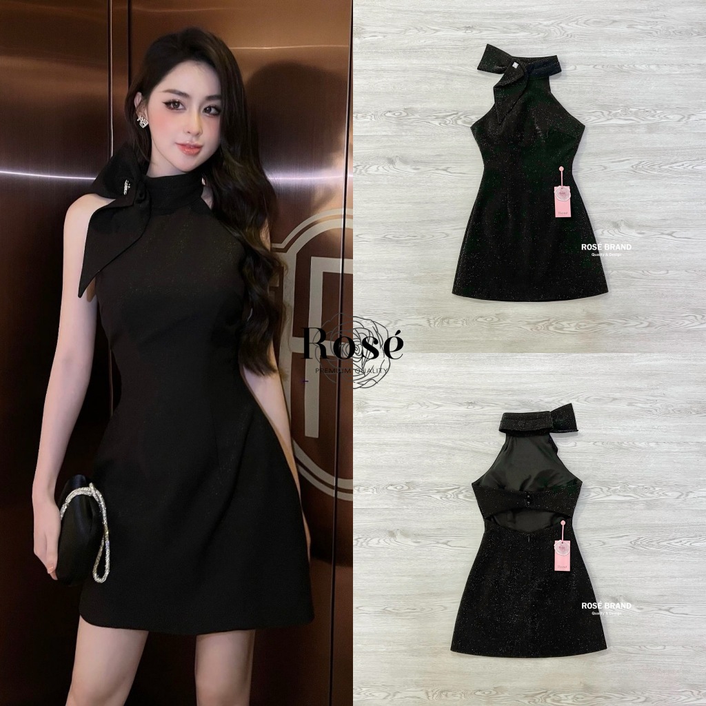 ROSE BRAND R035 ชุดมินิเดรสสีดำผ้ามีกลิตเตอร์วิ้งๆ | Shopee Thailand