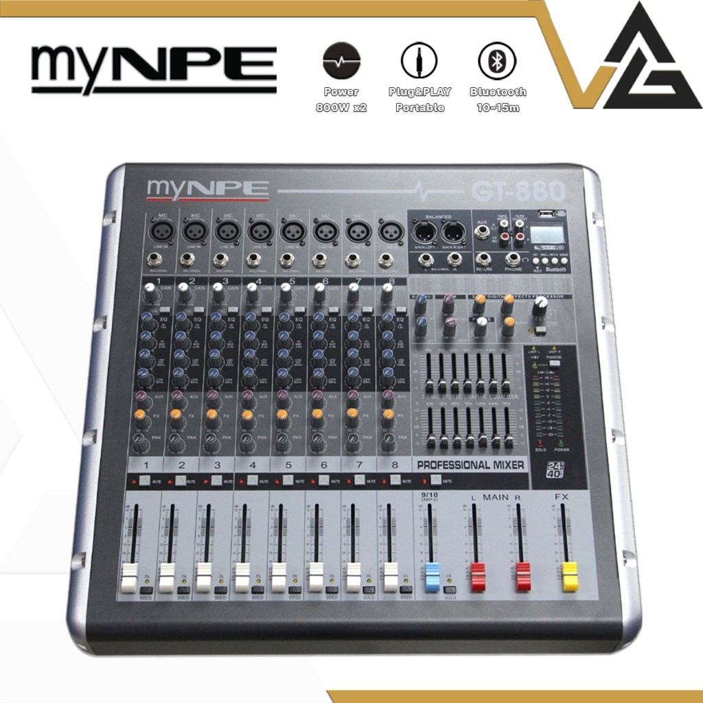 myNPE เพาเวอร์มิกซ์ GT-880 Power mixer bluetooth Aux EQ 7 band NPE แอมป์ บลูทูธ ขยายเสียง ...