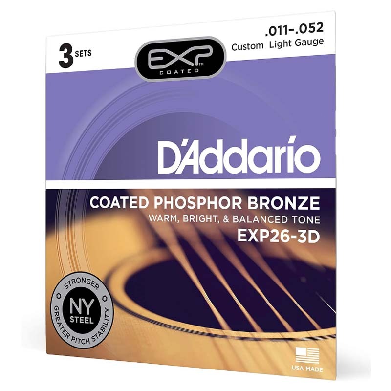 D’Addario EXP16/EXP26 สายกีตาร์อะคูสติกเคลือบสารเรืองแสงสีบรอนซ์ แพ็ค 3 ...
