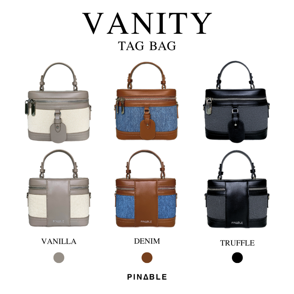 (ปั๊มชื่อได้) Vanity Tag Bag (3สี) มีสายยาว | Shopee Thailand