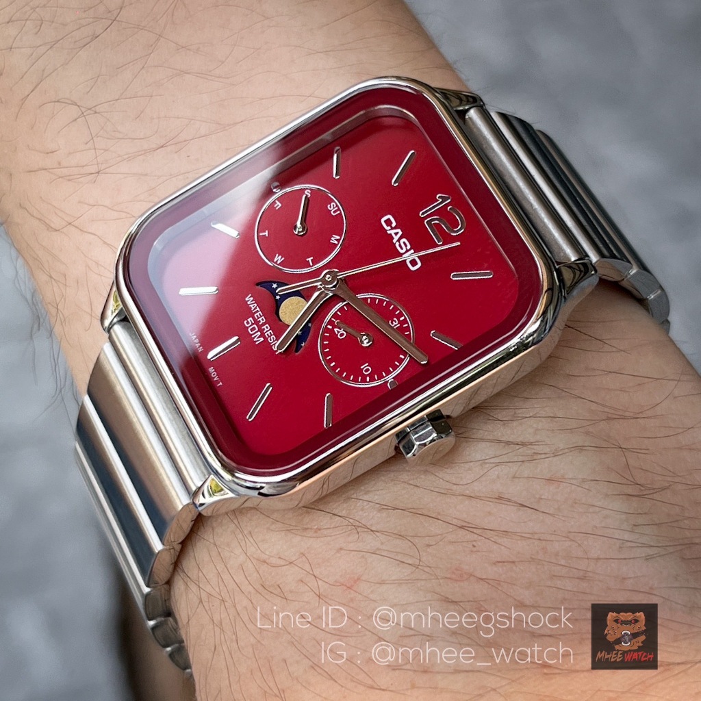 Casio Moon Phase Red Dial Steel Strap | Shopee Thailand
