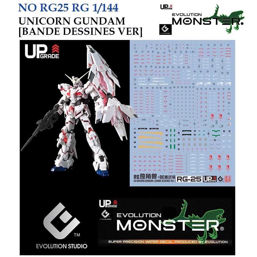ดีคอลน้ำ [MONSTER ] RG25 /E-RG25 EVO RG 1/144 UNICORN + BANDE DESSINESS ...