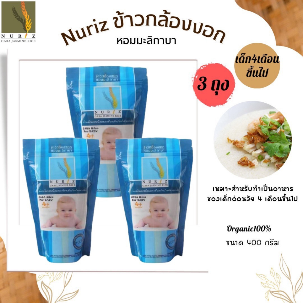 ข้าวเด็ก ข้าวบด ข้าวกล้องงอก Nuriz บดละเอียด ขนาด400กรัม สำหรับเด็ก4เดือนขึ้นไป 3ถุง | Shopee ...