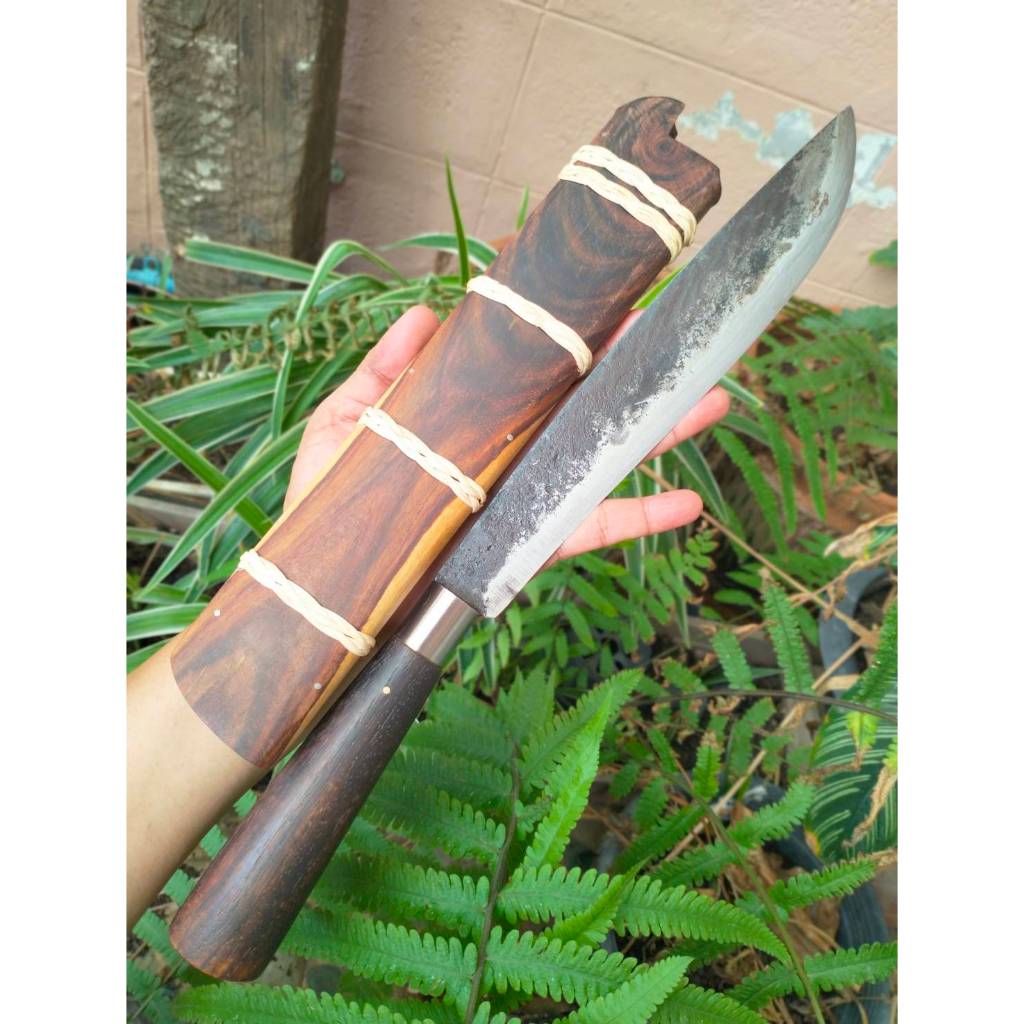 มีดควาญ มีดเหน็บ E-Nep มีดเดินป่า มีดแคมป์ มีดสนาม ใบ 10.2” SUP9 ผิวไฟ ด้ามฝักพะยูง คอเลส หมุด ...