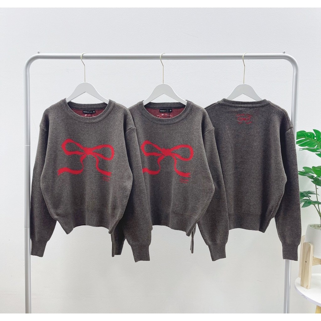 Ronron Heart Ribbon knit sweater (Brown) | Shopee Thailand
