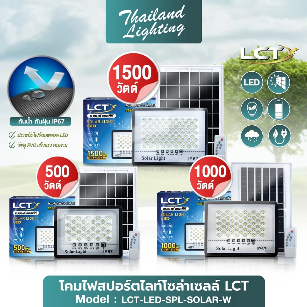 โคมสปอร์ตไลท์โซล่าเซล LED รุ่นW 500W 1000W 1500W แสงขาว เม็ดไฟกระจาย ...