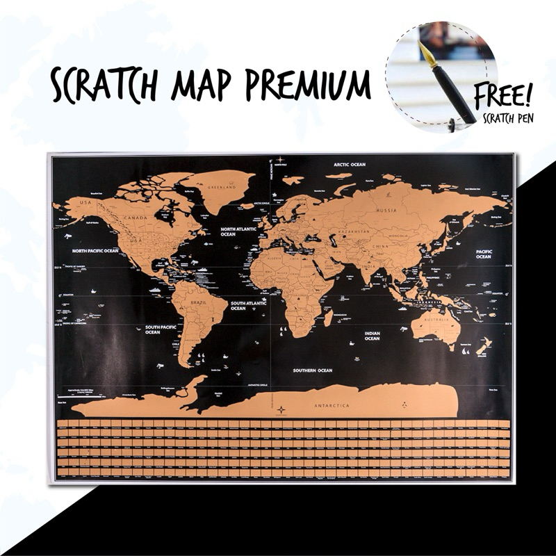 [ส่งฟรี] แผนที่โลกขูด Premium Scratch Map with Flags แถม! ปากกาขูด ...