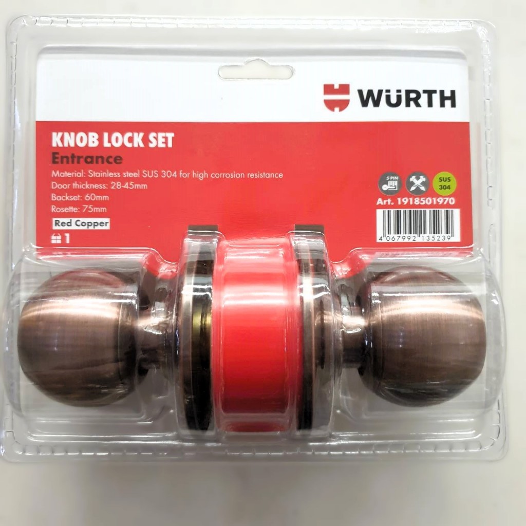 WURTH ลูกบิดประตูสแตนเลส Cylindrical knob lock set สีสแตนเลส สีทองแดง ...