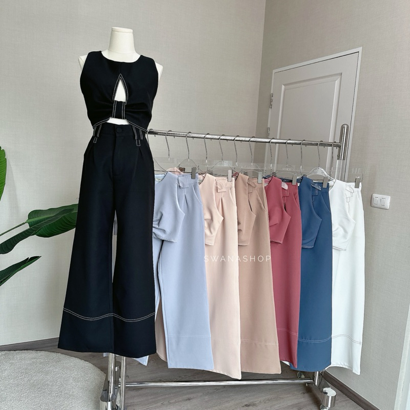 Alynn set “ [ S-XL ] เสื้อแขนกุดเว้าหน้า + กางเกงขายาว - Swanashop ...