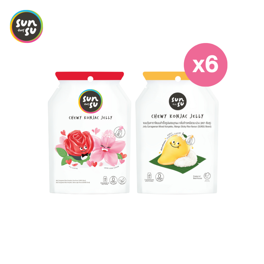 (แพ็ก 6) Sunsu ซันซุ เยลลี่บุก 0 แคล รสซากุระโรเซ่ + ข้าวเหนียวมะม่วง ของขวัญ รสละ 3 ซอง ...