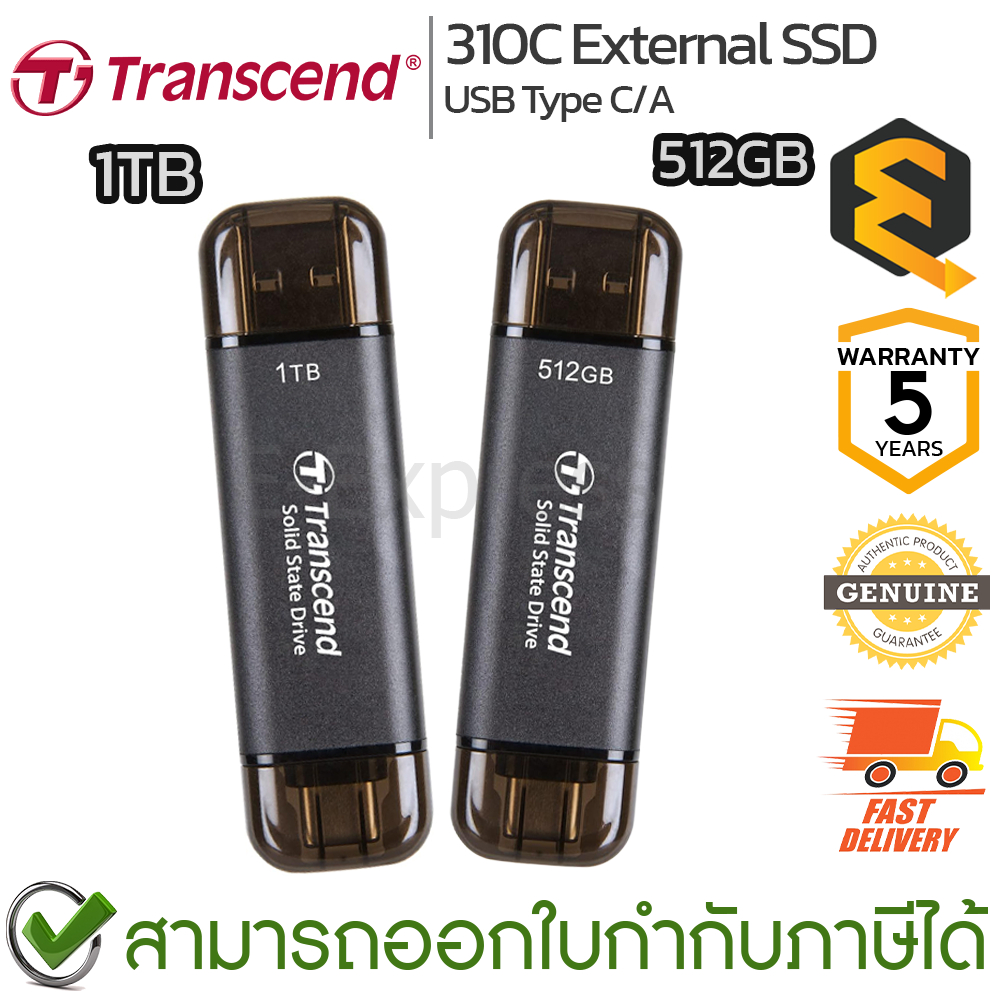 Transcend 310C External SSD 512GB,1TB USB Type C/A - Black เอสเอสดีแบบ ...