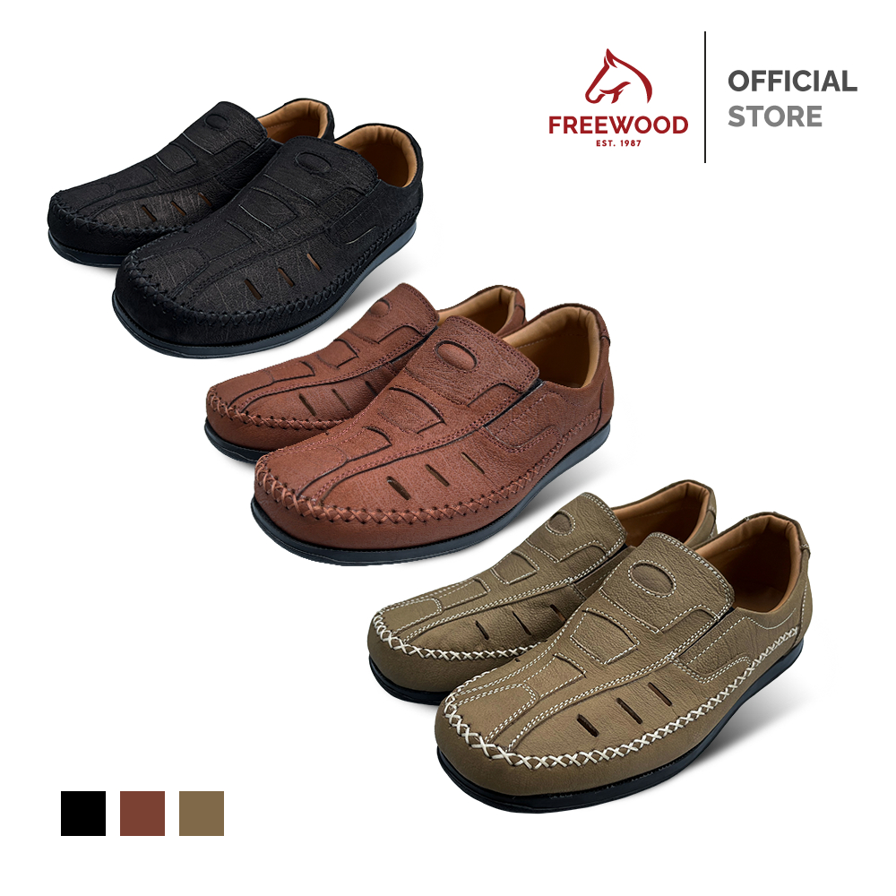 FREEWOOD CASUAL SHOES รองเท้าลำลองผู้ชาย หนังแท้ รุ่น 79-625 สีดำ / สี ...