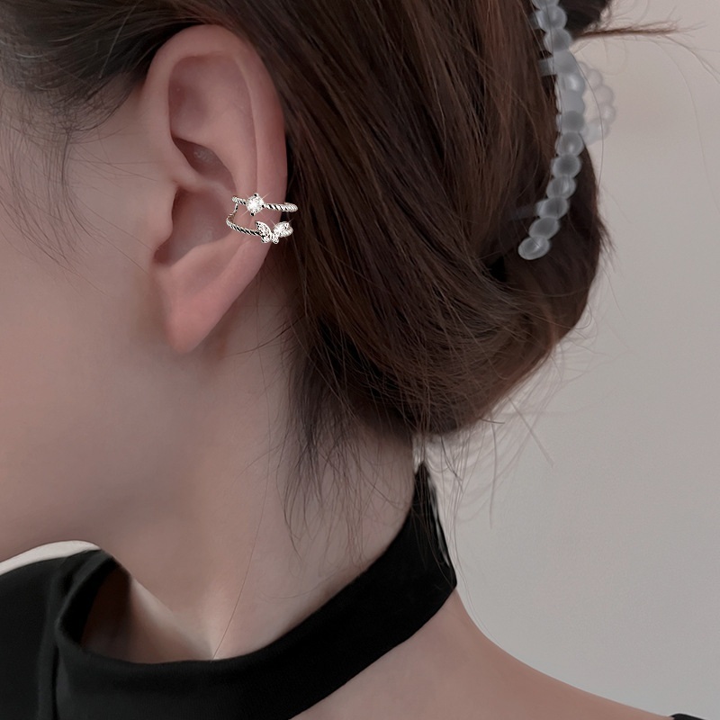 𝐄𝐚𝐫 𝐜𝐮𝐟𝐟 • เอียคัพเงินแท้ สองชั้น ผีเสื้อ เพชร • E341 | Shopee Thailand
