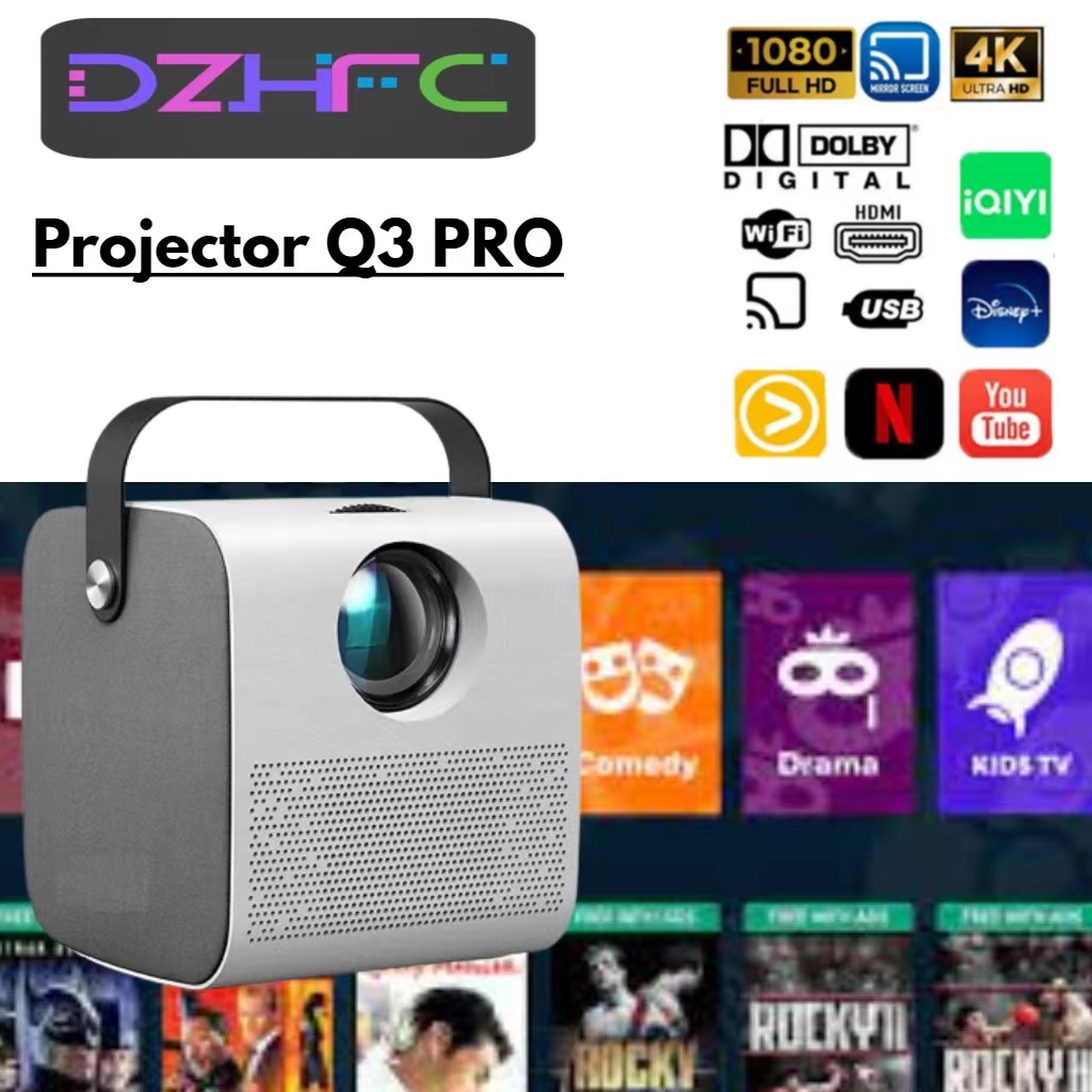 Q3 PRO โปรเจคเตอร์โฮมซีเนม่า รับประกัน 5 ปี ความละเอียด 4K UHD ลำโพงในตัว | Shopee Thailand
