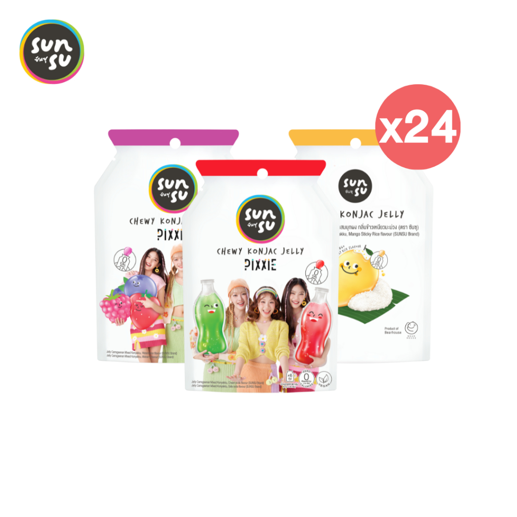(แพ็ก 24) Sunsu ซันซุ เยลลี่บุก 0 แคล คละรส 8 ซอง ข้าวเหนียวมะม่วง มิกซ์เบอร์รี่,แตงโม ครีมโซดา ...