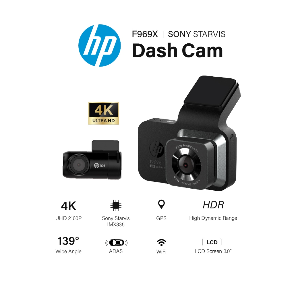 HP F969X Dash cam Sony sensor 2K จอขนาด3นิ้ว Touch LCD กล้องติดรถ กล้อง ...