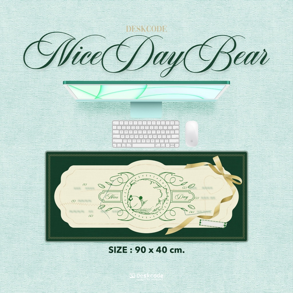 [ DESKCODE ] แผ่นรองเมาส์หมี " NiceDayBear " สีชมพู สีฟ้า สีเขียว ขนาดใหญ่หลายไซส์ 90x40 80x30 ...