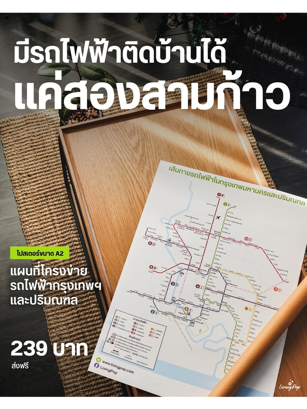 แผนที่เส้นทางรถไฟฟ้าในกรุงเทพฯ โปสเตอร์ขนาด A2 ออกแบบโดย LivingPop | Shopee Thailand