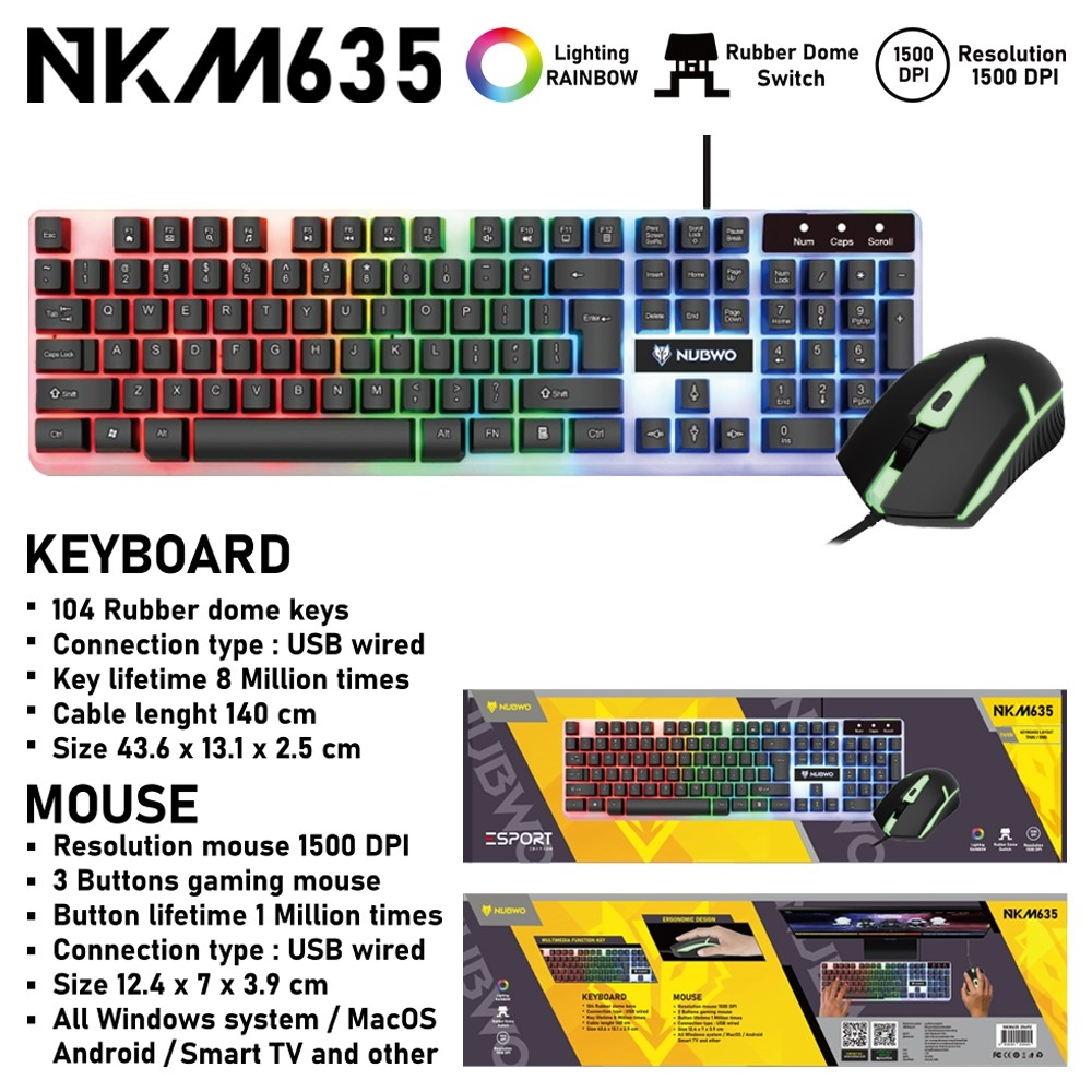 คีย์บอร์ด เมาส์มีไฟ NUBWO NKM-623 SARVITAR & NKM-634 & NKM-635 Keyboard Mouse Combo คีย์บอร์ด ...
