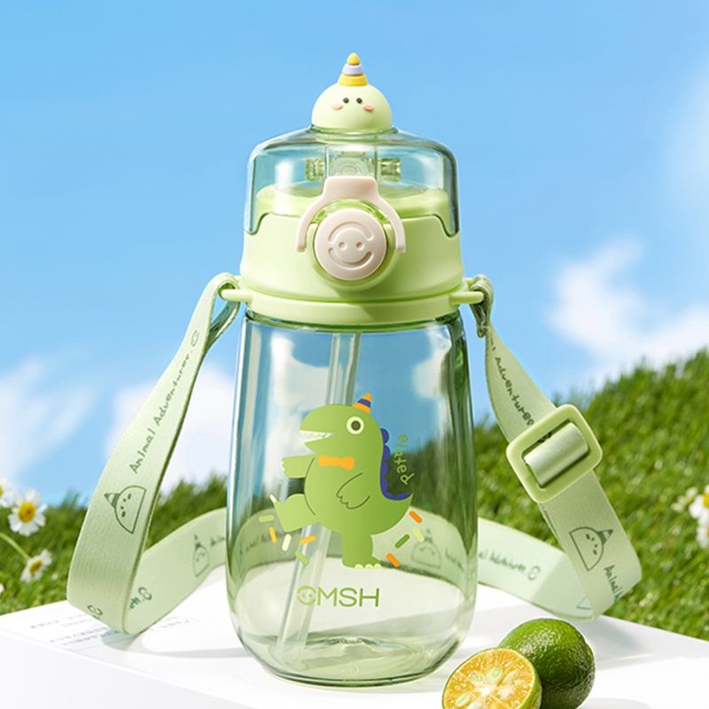 CMSH กระติกน้ำเด็ก 520ml ขวดน้ำเด็กไปโรงเรียน แบบหลอดดูดพร้อมสายสะพายพกพา kids water bottle BPA ...