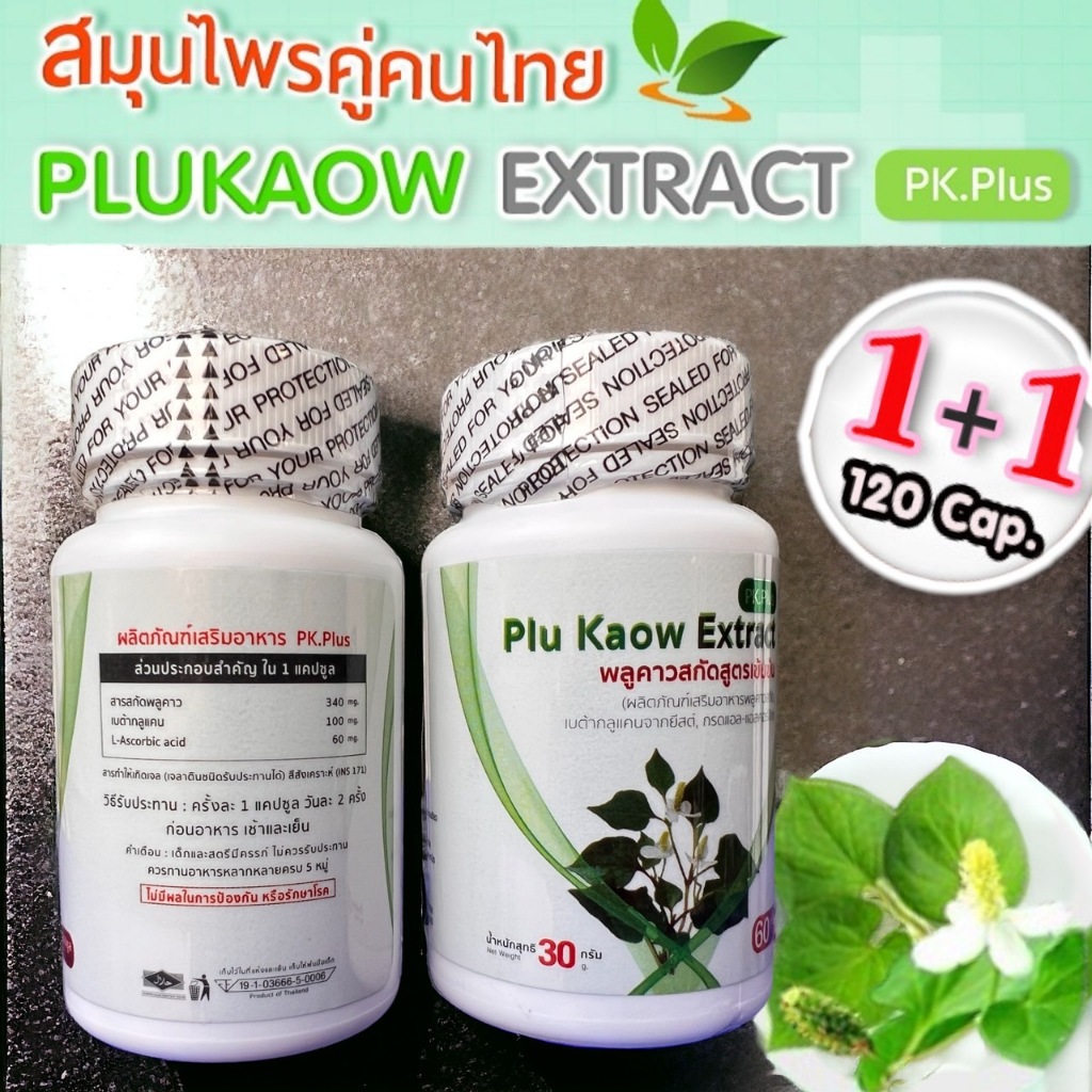 PK Plus Plu Kaow Extract (60แคปซูล) ซื้อ1ฟรี1 ราคร196 พลูคาวสกัด ...