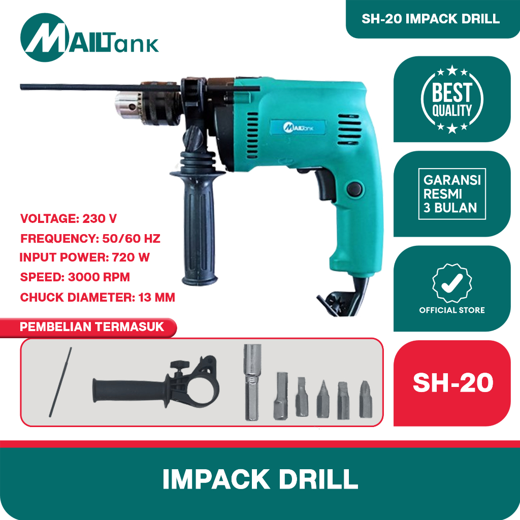 Mailtank SH20 สว่านกระแทกไฟฟ้า 720W สว่านกระแทก 13 มม.Reversible สำหรับ ...