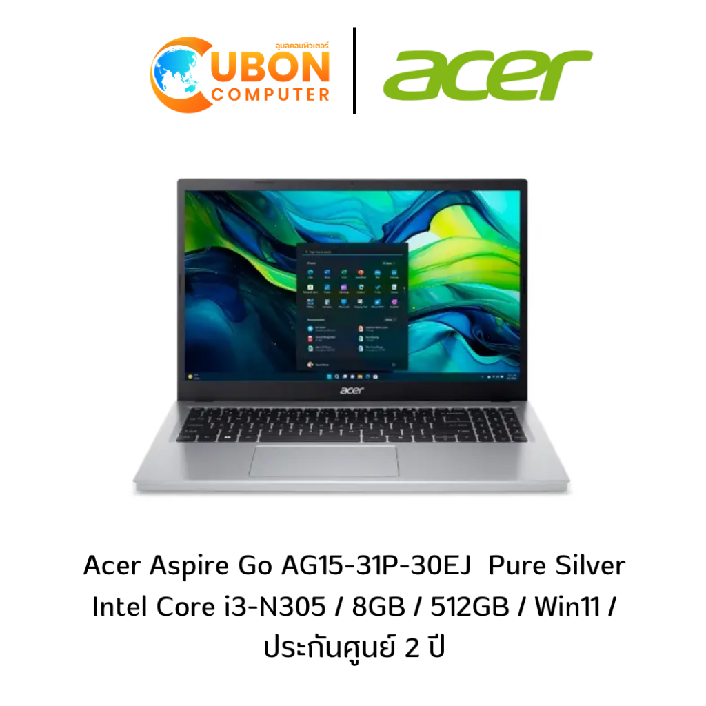 ACER Aspire Go AG15-31P-30EJ NOTEBOOK (โน๊ตบุ๊ค ) Intel Core i3-N305 Pure Silver / 8GB / 512GB ...