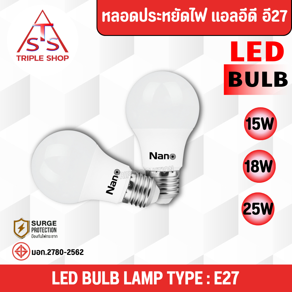 NANO หลอดไฟ LED Bulb ขนาด 15W 18W 25W ขั้ว E27 แสงขาว หลอดประหยัดไฟ ...