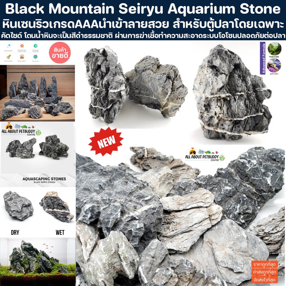 (ถ่ายรูปให้เลือกทุกชิ้น) หินเซนริว BLACK Seiryu Stone เกรดคัดพิเศษ ลาย ...