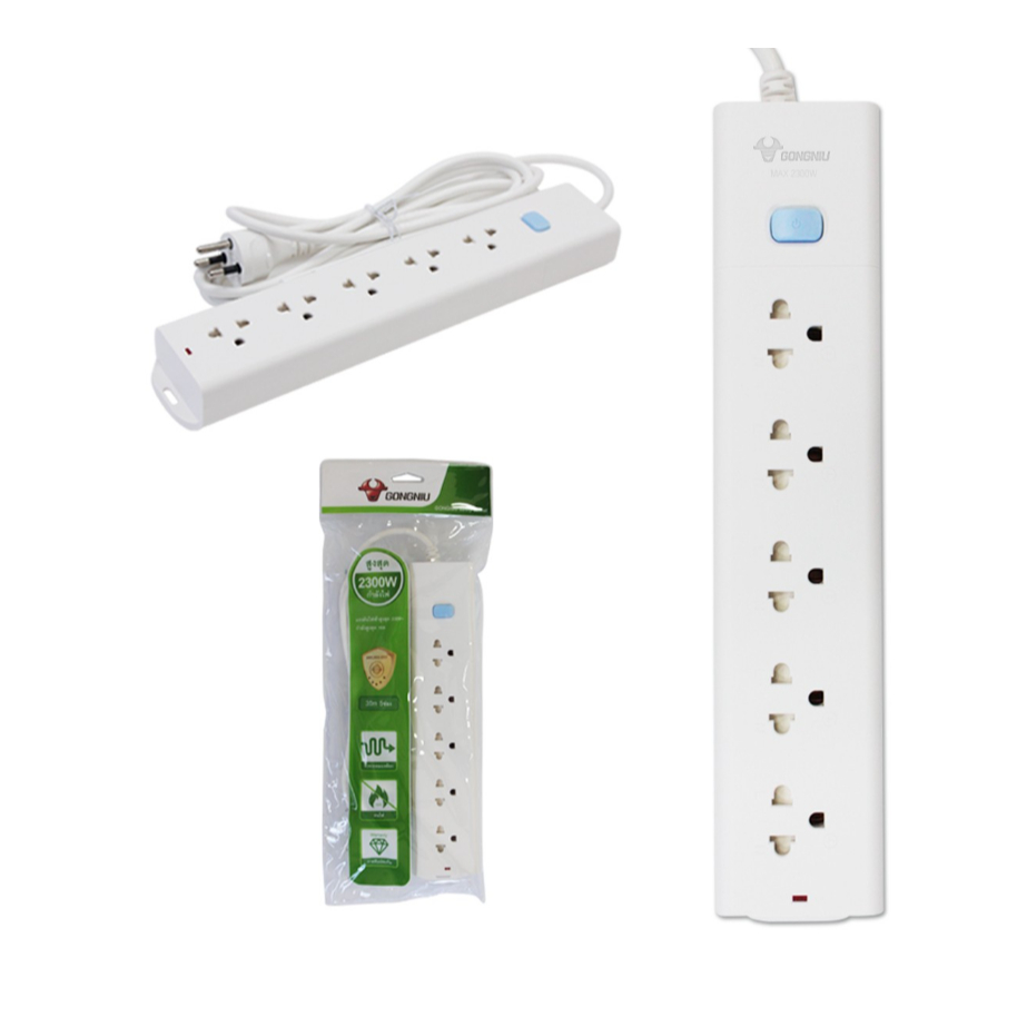 GONGNIU ปลั๊กไฟ 5ช่อง 1สวิตซ์ T1050-GNTHT- 3เมตร- 5เมตร มาตฐาน มอก.2432-2555 | Shopee Thailand