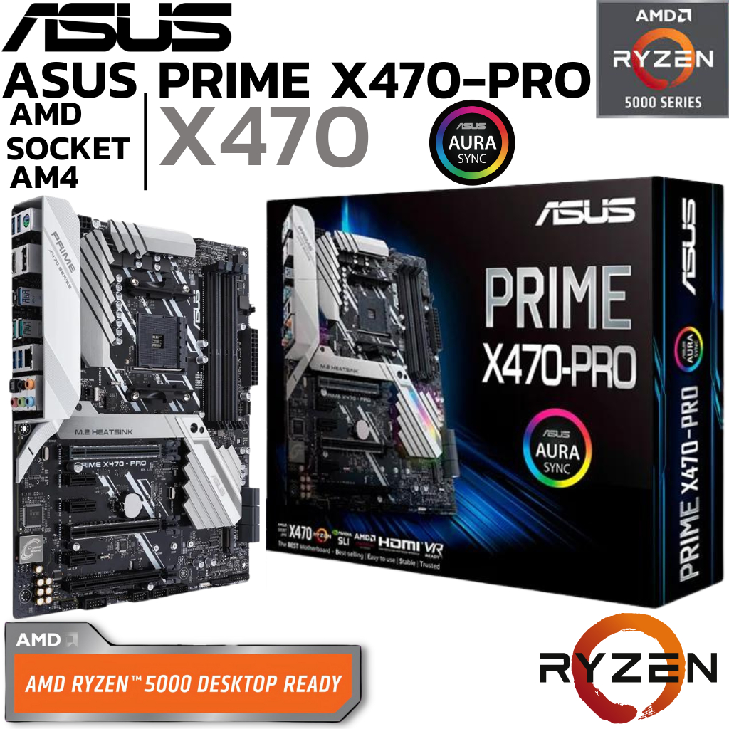 MAINBOARD (เมนบอร์ด) AM4 ASUS PRIME X470-PRO DDR4 Support 5000 Series ...