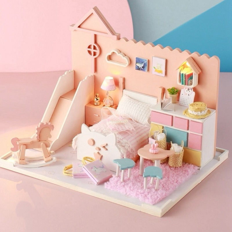 [พร้อมส่ง] บ้านตุ๊กตาdiy Meow Meow Mia มีฝาครอบกันฝุ่น Shopee Thailand