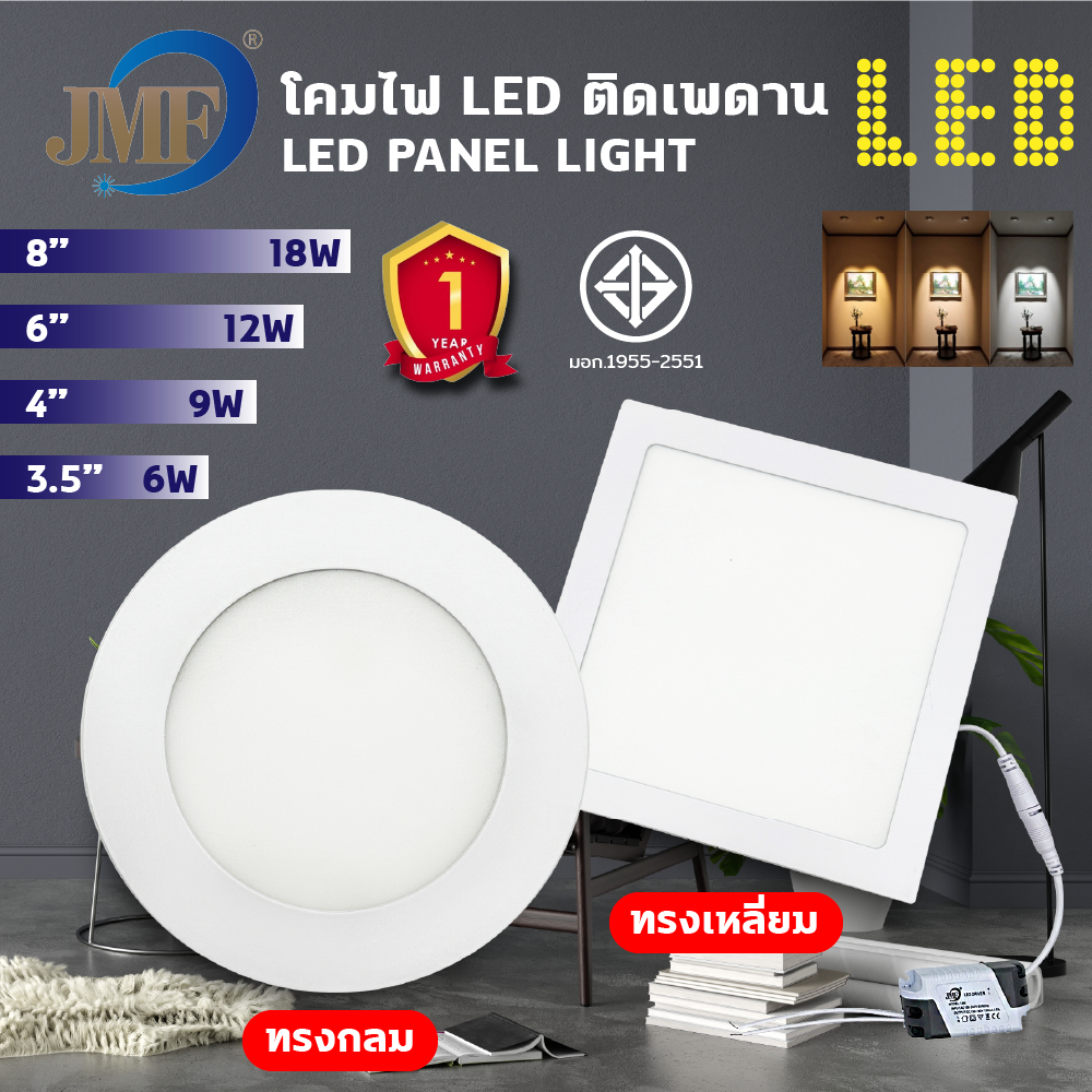 JMF-LED PANEL LIGHT โคมไฟฝั่งฝา โคมติดเพดาน ไฟดาวไลน์ (สีขาว ,สีเหลือง) รุ่นใหม่ล่าสุด ประหยัดไฟ ...