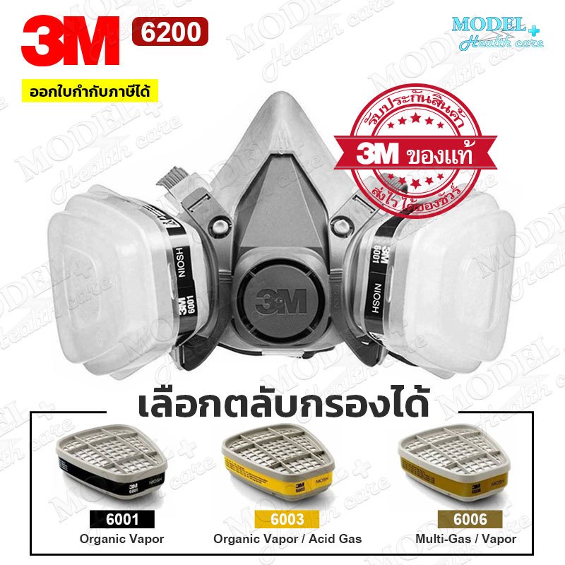 3M 6200 พร้อมตลับกรอง 6001 6003 6006 หน้ากากกันสารเคมี ครบชุด ป้องกันแอมโมเนีย ไอฟอร์มัลดีไฮด์ ...
