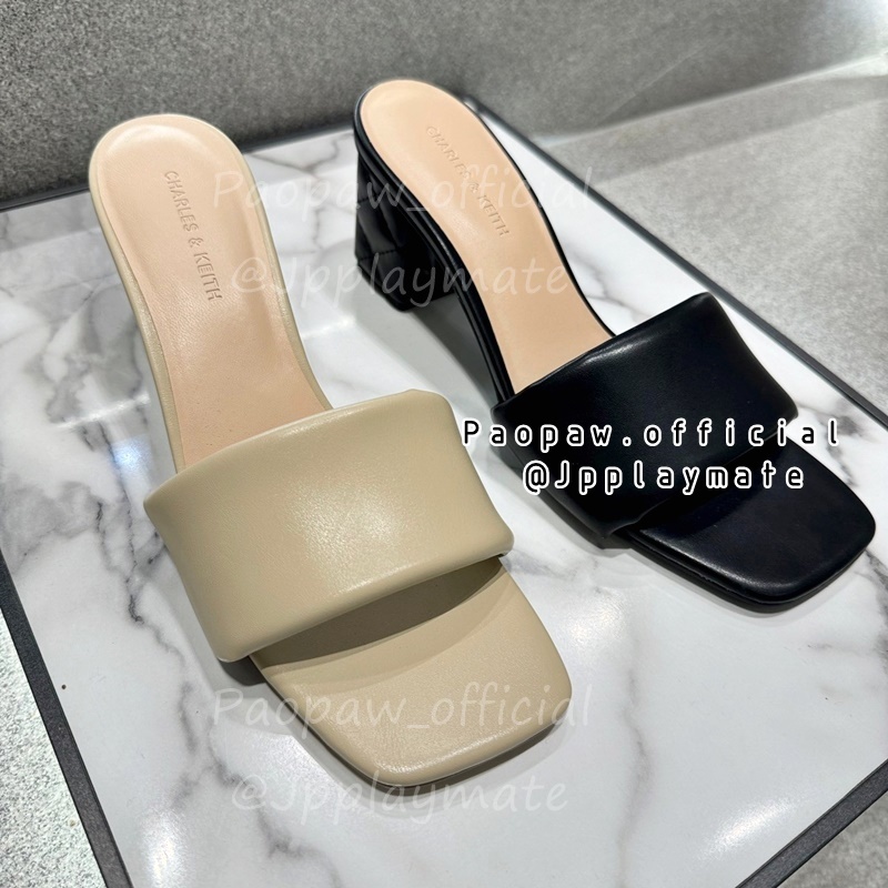 Charles & Keith รองเท้าส้นสูง รุ่น Puffy-Strap Quilted-Heel Mules : CK1 ...
