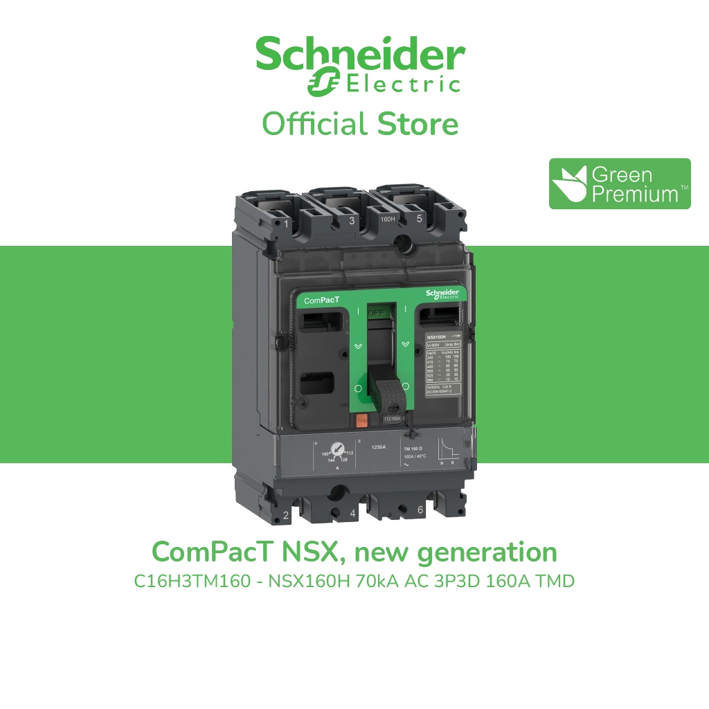 Schneider Electric เซอร์กิตเบรกเกอร์, ComPacT NSX160H, 70kA/415VAC, 3 ...