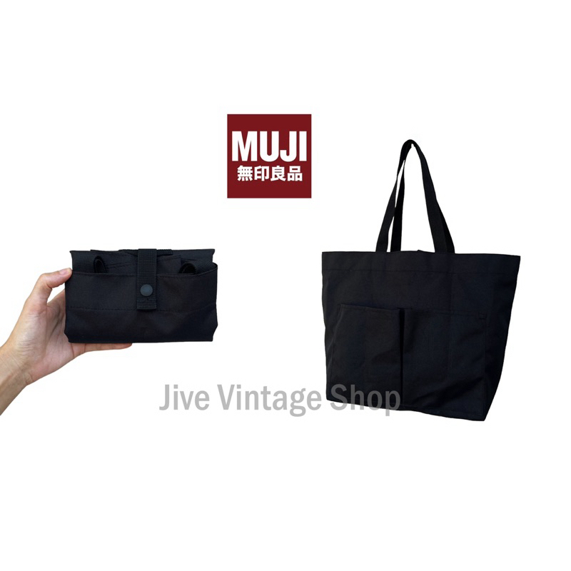 MUJI foldable bag กระเป๋า eco bag พับเก็บได้ สีดำเรียบๆ น้ำหนักเบาจุของ ...