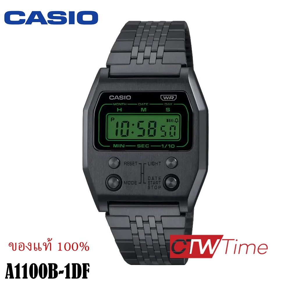 CASIO VINTAGE นาฬิกาข้อมือผู้ชาย สายเรซิน รุ่น A1100B-1DF (สีดำ) | Shopee Thailand