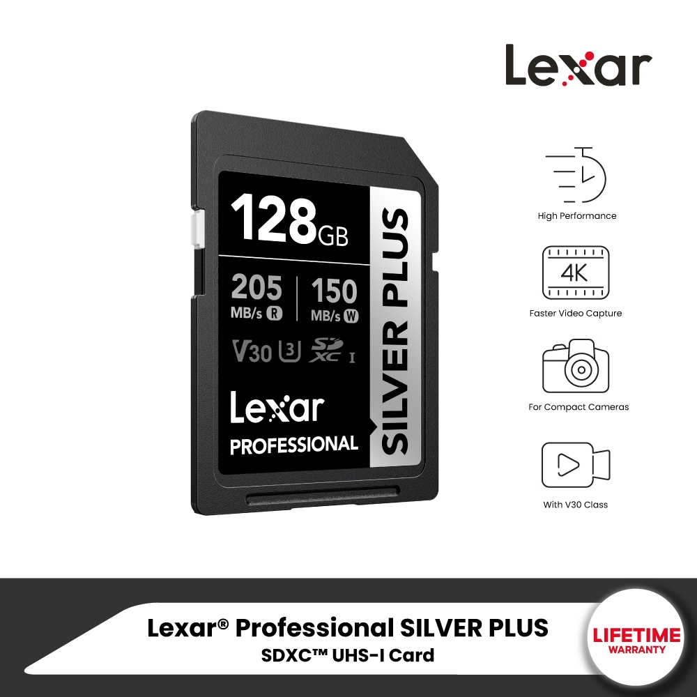 Lexar SILVER PLUS 128GB UHS-I U3 V30 SD Card (เอสดีการ์ด) Full-HD 3D 4K ...