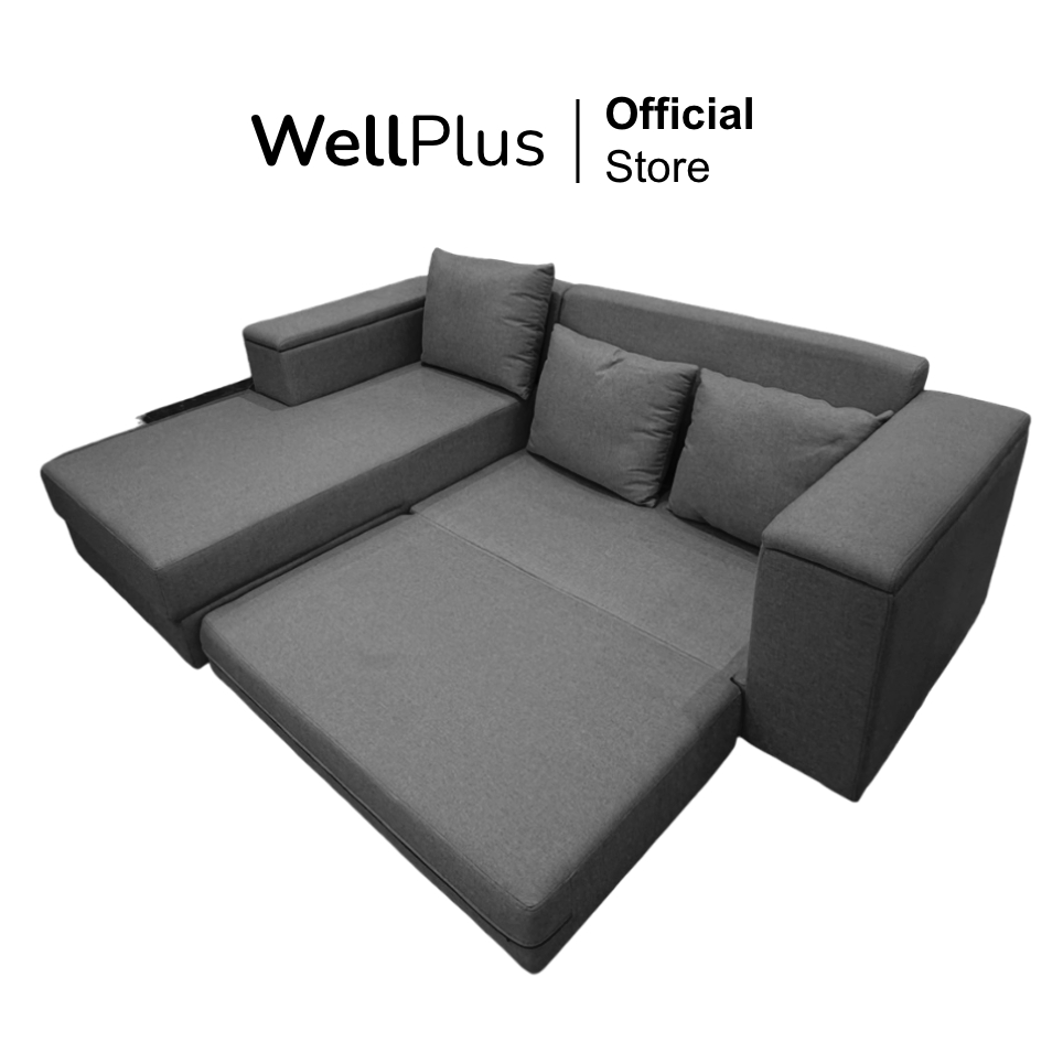 Wellplus โซฟาผ้าปรับนอน L-shape โซฟาปรับนอน 3 ที่นั่ง รุ่น ปรับขนาดได้ นอนสบาย แถมฟรีหมอน 3 ใบ ...