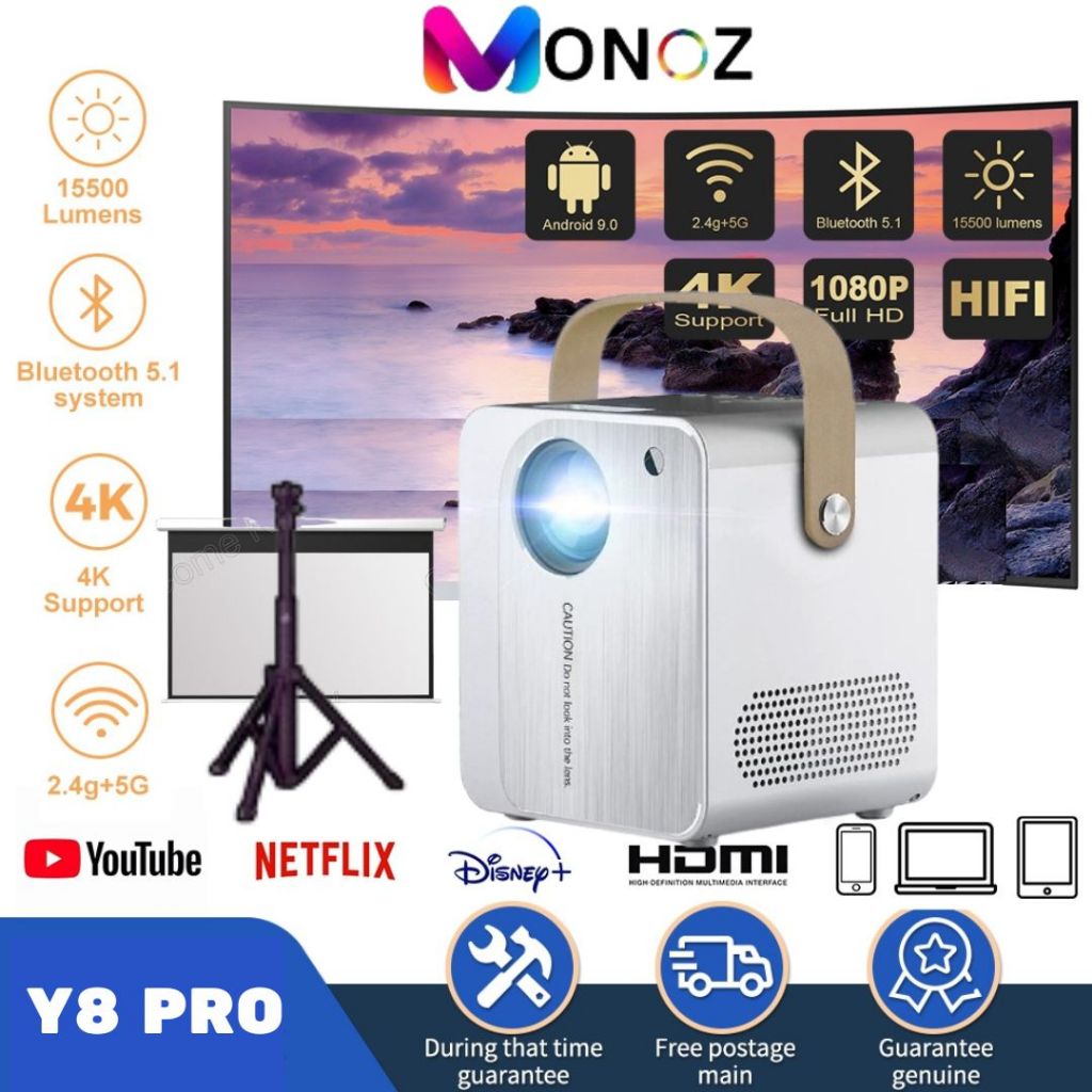 Monoz พร้อมส่ง🇹🇭 Smart Y8 Pro เครื่องฉายภาพ 1920P x 1080P 4K HD ...