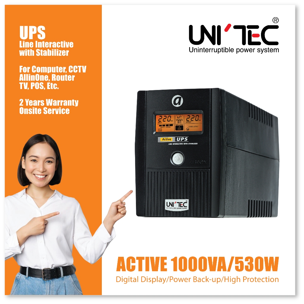 UNITEC ACTIVE 1000/530W UPS เหมาะกับคอมทั่วไป/ออลอินวัน/CCTV/เราเตอร์ ...