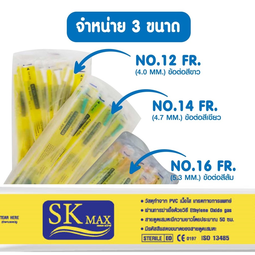 (1 แพ็ค 50 เส้น) SK MAX ชื่อใหม่ของ Sekure สายดูดเสมหะ สายซัคชั่น Suction Catheter เบอร์ 12, 14 ...