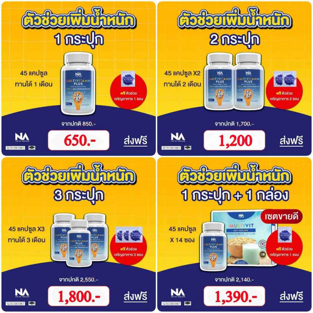อาหารเสริมเพิ่มน้ำหนัก อยากอ้วน Multi Vitamin มัลติวิตามิน Multi Vit Plus (1 กระปุก 45 แคปซูล ...