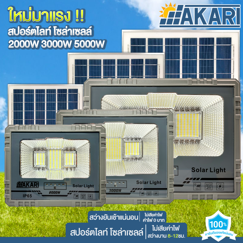 AKARI สปอร์ตไลท์โซล่าเซลล์ 2000W 3000W 5000W บอดี้สีเทา แสงไฟขาว ...