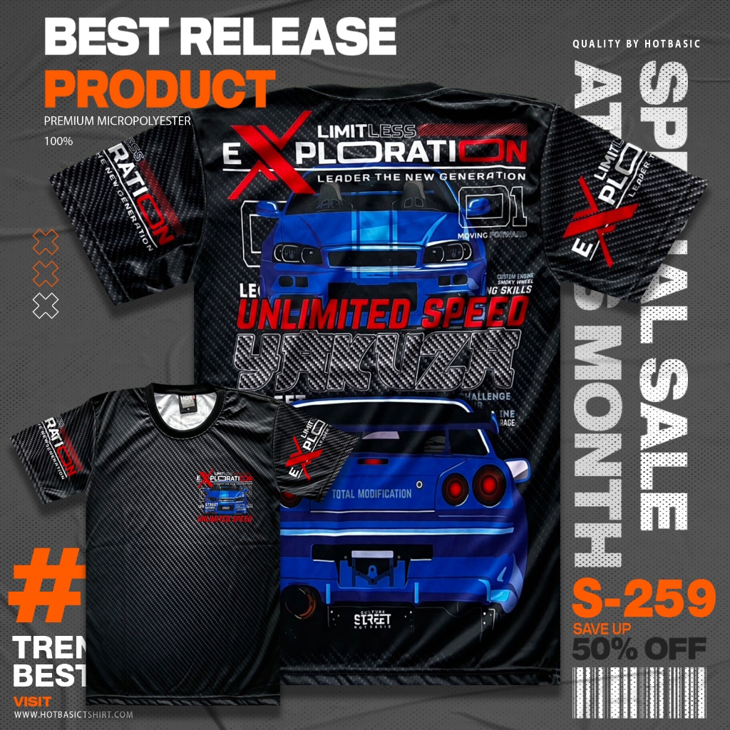 HotBasic เสื้อยืดพิมพ์ลายผ้าไมโคร นุ่มสวมใส่สบายแห้งเร็วไม่ต้องรีด ลายรถน้ำเงิน [S259] | Shopee ...