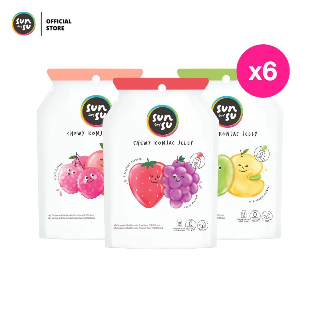 (แพ็ก 6) Sunsu ซันซุ ขนมเยลลี่ รวมรสชาติ ขายดี 6 รสชาติ รสละ 2 ซอง หอมอร่อย เยลลี่บุก 0 แคล ...