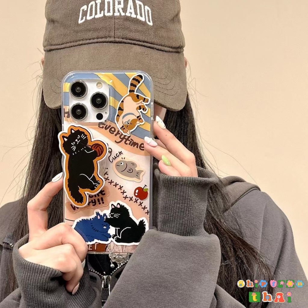 พร้อมส่งในไทย เคสไอโฟน 15 15Pro 15Promax น่ารัก แมว กราฟฟิตี้ cat griptok เคสซีลกันน้ํา สําหรับ ...