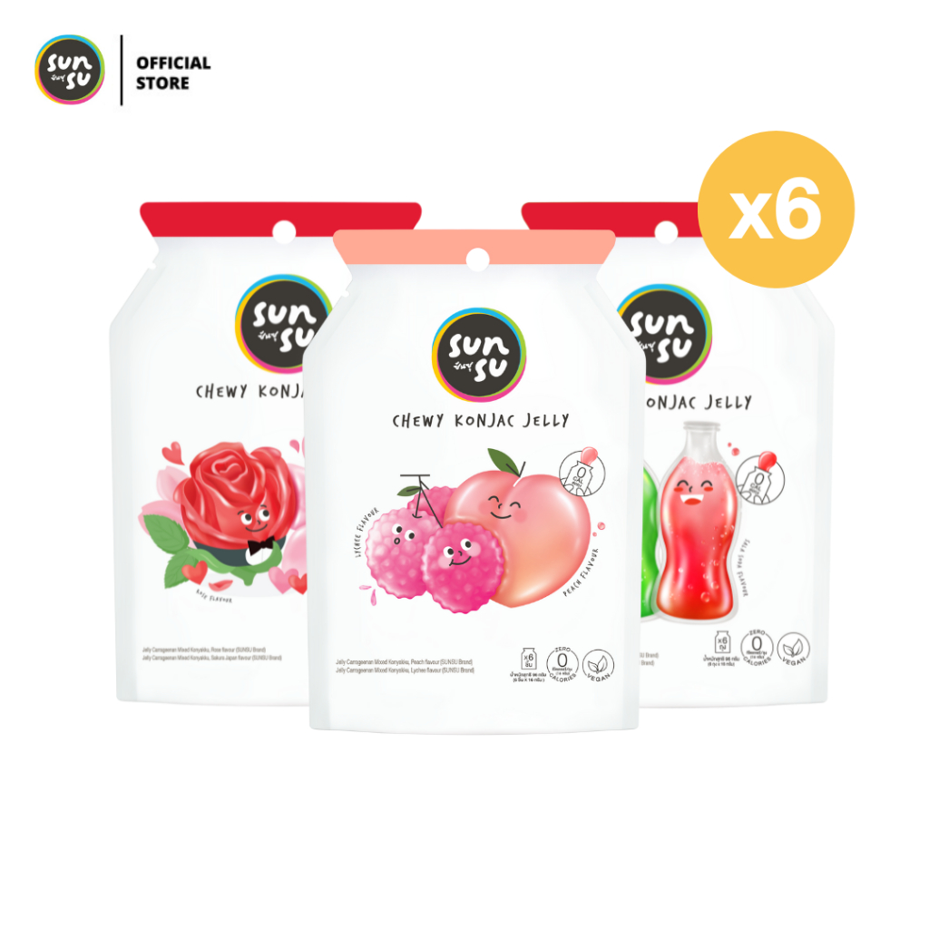 (แพ็ก 6) Sunsu ซันซุ เยลลี่บุก 0 แคล รสซากุระโรเซ่ + พีชลิ้นจี่ + ครีมโซดา รสละ 2 ซอง ของขวัญ ...